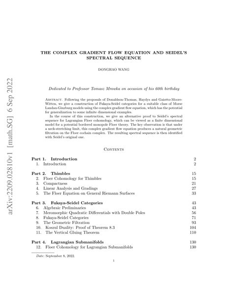 Pdf The Complex Gradient Flow Equation And Seidel S Spectral Sequence