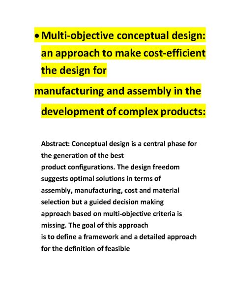 Multi Objective Conceptual Design An Approach To Make Cost Efficient