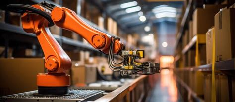 Industrial Robotic Arm Sorting Packages In Warehouse Premium Ai Generated Image