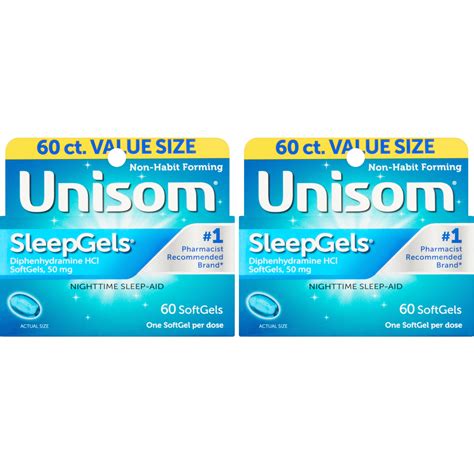 2 Pack Unisom Sleepgels Nighttime Sleep Aid 60 Softgels Each | eBay