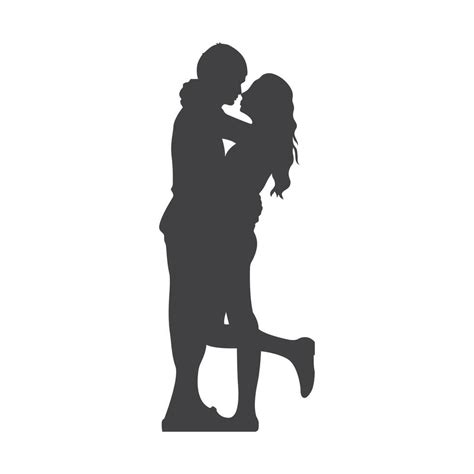 Black Silhouette Of Romantic Couple Man Holding Woman In His Arms