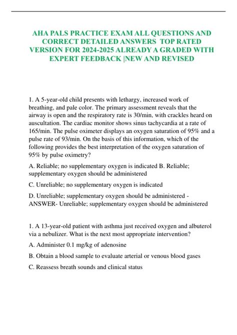 AHA PALS PRACTICE EXAM ALL QUESTIONS AND CORRECT DETAILED ANSWERS TOP