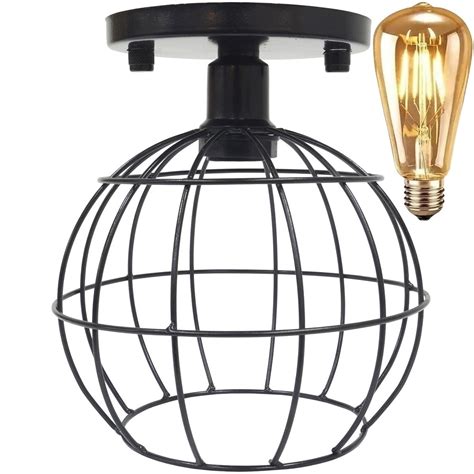 Lustre Teto Plafon Lâmpada Led St Industrial Aramado Globo Retrô Luminária Vintage Preto