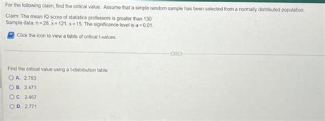 Solved For the following claim, find the critical value. | Chegg.com