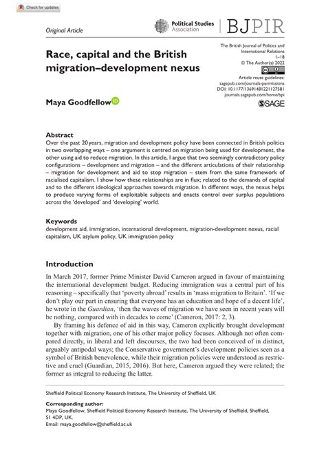 Pdf Race Capital And The British Migration Development Nexus