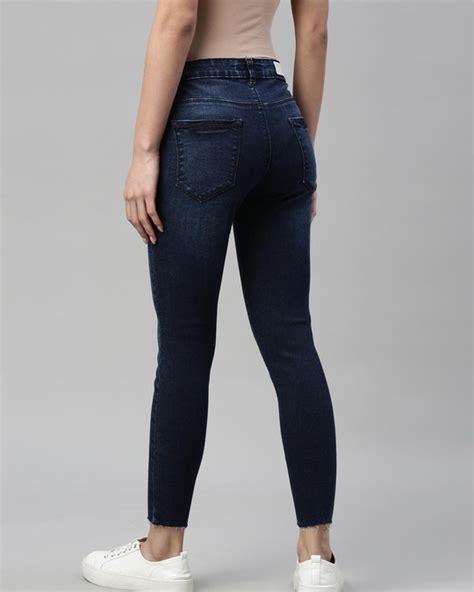 Buy Womens Blue Washed Distressed Skinny Fit Jeans For Women Blue
