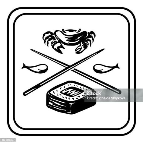 스시 바 로고 또는 아이콘에 대 한 막대기 물고기와 게의 요소와 물고기와 쌀 음식 드로잉 컨투어 그림 갈고리 발톱에 대한 스톡 벡터 아트 및 기타 이미지 Istock