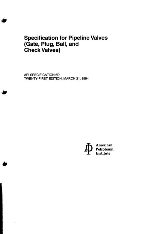 API D Specification For Pipeline Valves Gate Ball And Check Valves Specification For