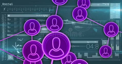 network of user icons and data processing image over digital interface