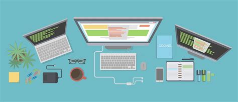 Programmer Coding On Laptop Computer On Work Desk Vector Illustration