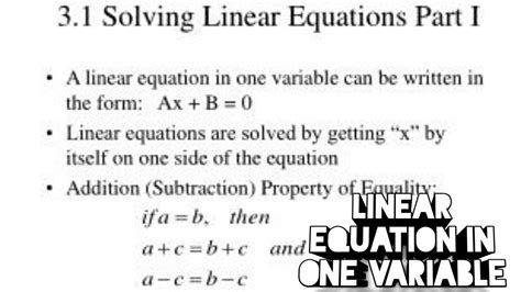 Linear Equation In One Variablepart 1 Youtube