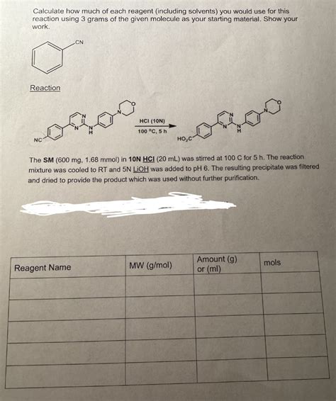 Calculate How Much Of Each Reagent Including Chegg