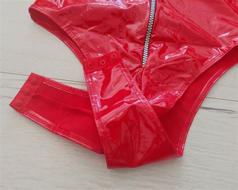 Imitation Latex Catsuit Pvc Dress Faux Latex Leotard Thong Etsy Canada
