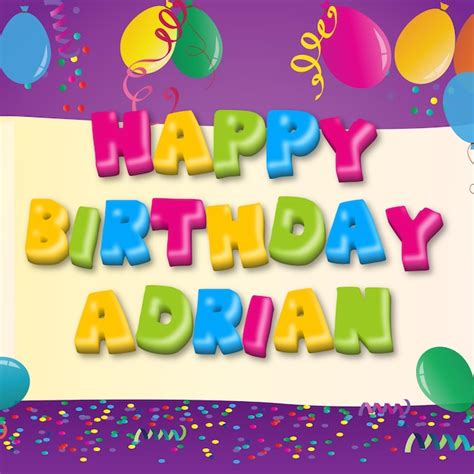 Premium Photo Happy Birthday Adrian Gold Confetti Cute Balloon Card