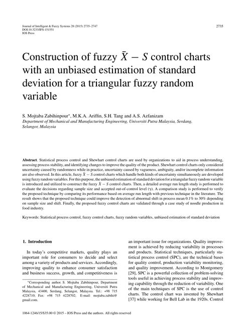 Pdf Construction Of Fuzzy ¯x S Control Charts With An Unbiased