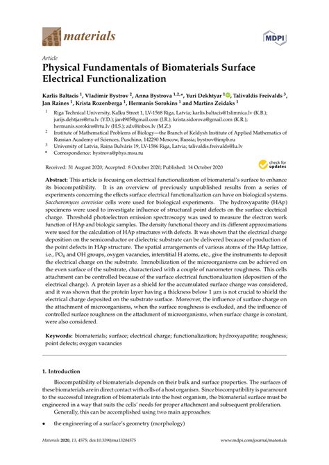 Pdf Physical Fundamentals Of Biomaterials Surface Electrical
