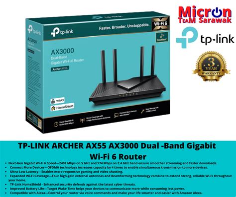Tp Link Archer Ax55 Ax3000 Dual Band Gigabit Wi Fi 6 Router