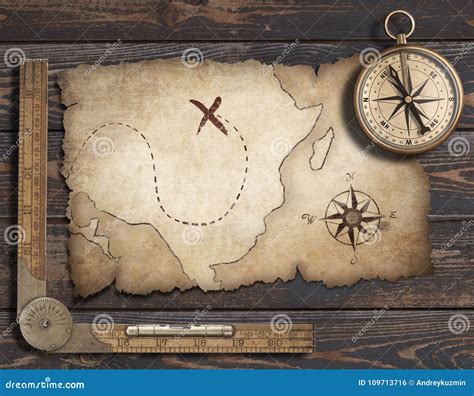 Old Blank Map Background With Compass Adventure And Travel Concept 3d