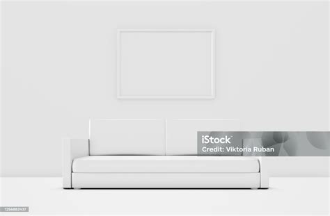 소파와 큰 프레임 흰색 미니멀 한 거실 3d 일러스트레이션 0명에 대한 스톡 사진 및 기타 이미지 0명 3차원 형태 가구 Istock