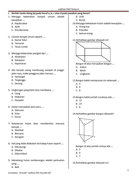 Soal Tematik Kelas 2 Semester 1 Latihan Pas Tema 4 Pdf