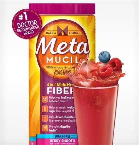 Metamucil Sugar Free Multihealth Psyllium Fiber Powder Berry Smoothie