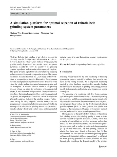 A Simulation Platform For Optimal Selection Of Robotic Belt Pdf Grinding Abrasive Cutting