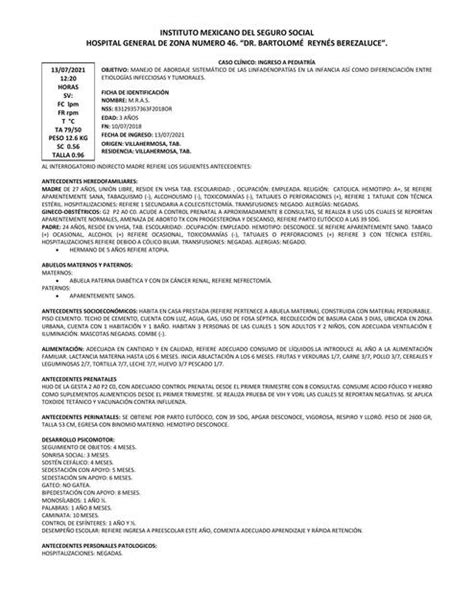 Caso Clínico De Pediatría Dra Foránea Udocz