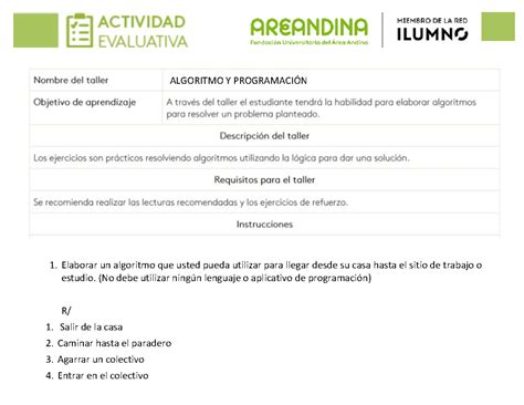 Algoritmos Y Programacion Actividad Evaluativa Eje 1 Algoritmo Y ProgramaciÓn 1 Elaborar Un