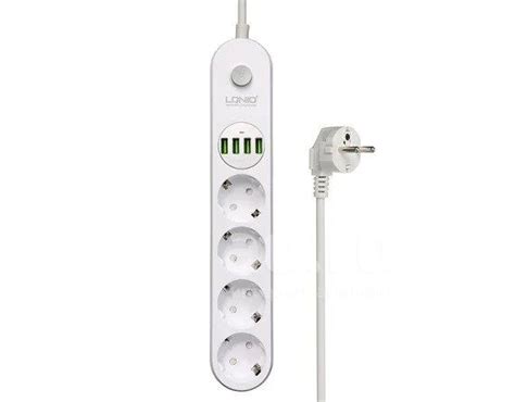 Сетевой фильтр 2.0 м Ldnio SE4432, 4 USB-порта 5V/3.4A, 4 розетки 100 ...