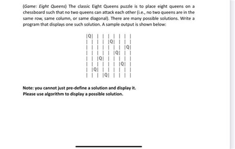Solved Game Eight Queens The Classic Eight Queens Puzzle Chegg