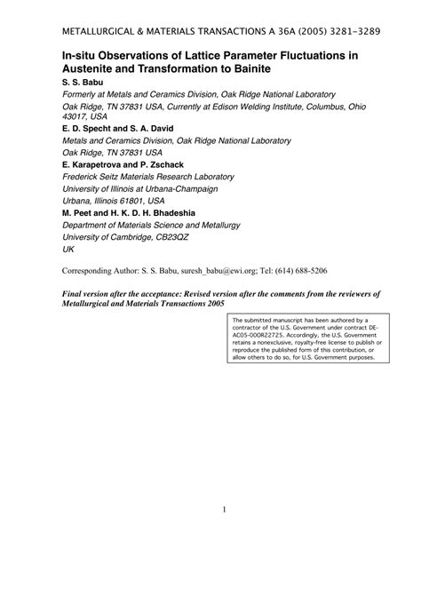 Pdf In Situ Observations Of Lattice Parameter Fluctuations In