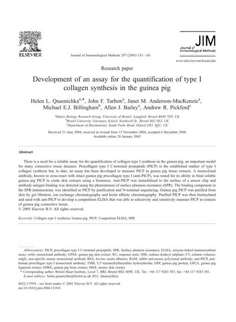 Pdf Development Of An Assay For The Quantification Of Type I Collagen