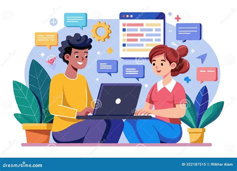 Two Programmers Work Together On A Laptop Collaborating On A Coding