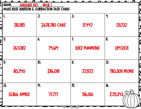 Fall Multi Digit Addition And Subtraction Task Cards By The Fun Sized Teacher