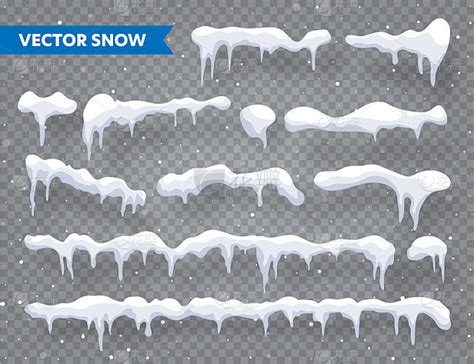 雪冰帽与影子相映降雪和雪花冬天的季节孤立上透明背景圣诞卡设计元素