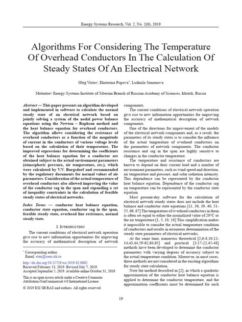 Algorithms For Considering The Temperature Of Overhead Conductors In The Calculation Of Steady