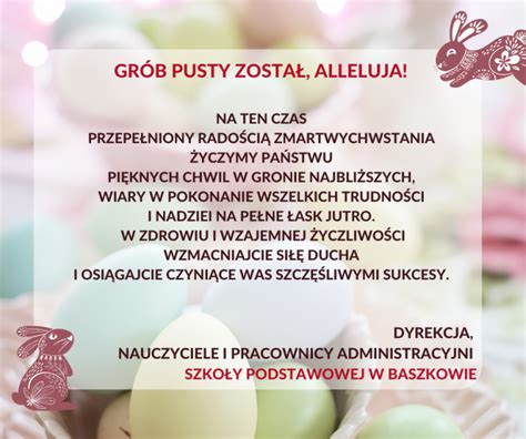 Życzenia wielkanocne Szkoła Podstawowa im Powstańców Wielkopolskich w Baszkowie
