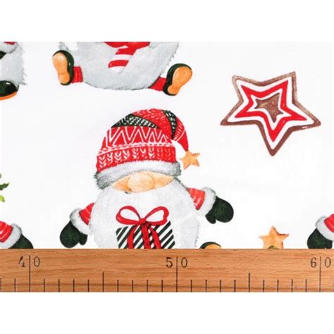 Tissu coton popeline Noël Lutins et Sapins sur Fond Blanc Christmas elf Christmas spirit