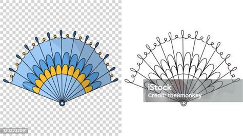 아시아 팬들 투명 한 배경에 격리 된 색손으로 전통적인 팬 종이 접이식 그림 벡터 팬 웹 스타일 남자와 여자를위한 장식 수염