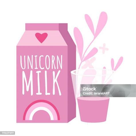 유니콘 우유와 유리의 벡터 그림입니다 매직 드링크 판타지 이야기 엽서 장식 요소 거품 내기에 대한 스톡 벡터 아트 및 기타