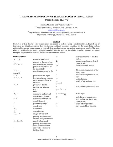 Pdf Theoretical Modeling Of Slender Bodies Interaction In Supersonic