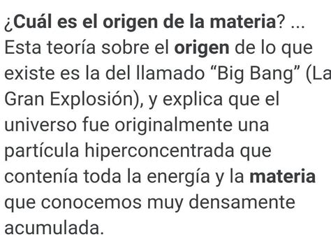 El Origen De La Materia Brainly Lat