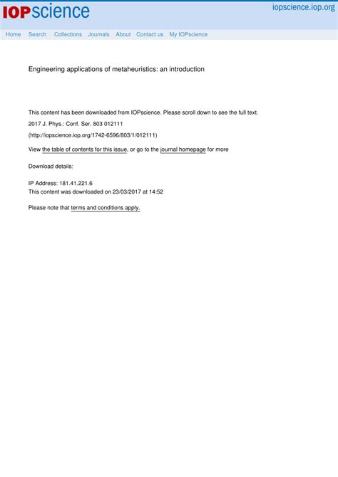 pdf engineering applications of metaheuristics an introduction