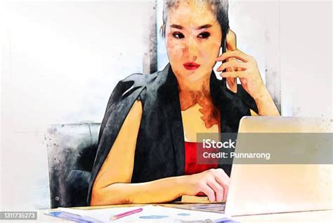 추상컬러 컬러 아시아 여성 비즈니스 작업 사무실에서 수채화 일러스트 페인팅 배경에 경영자에 대한 스톡 사진 및 기타 이미지 경영자 수채화 물감 20 24세 Istock
