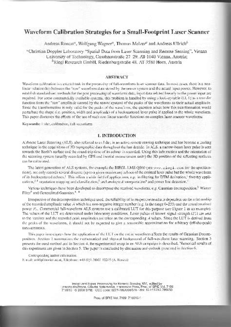 Pdf Waveform Calibration Strategies For A Small Footprint Laser Scanner