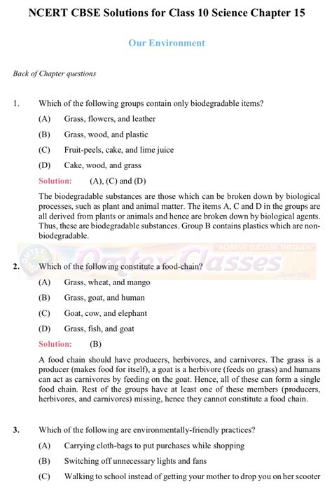 Omtex Classes K Ncert Cbse Solutions For Class 10 Science Chapter 15
