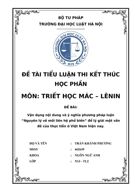 Triết học mác lênin bài tập cá nhân Triết Studocu