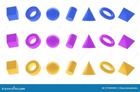 Set Of Colorfull Shapes 3d Render White Geometric Shapes Isolated On