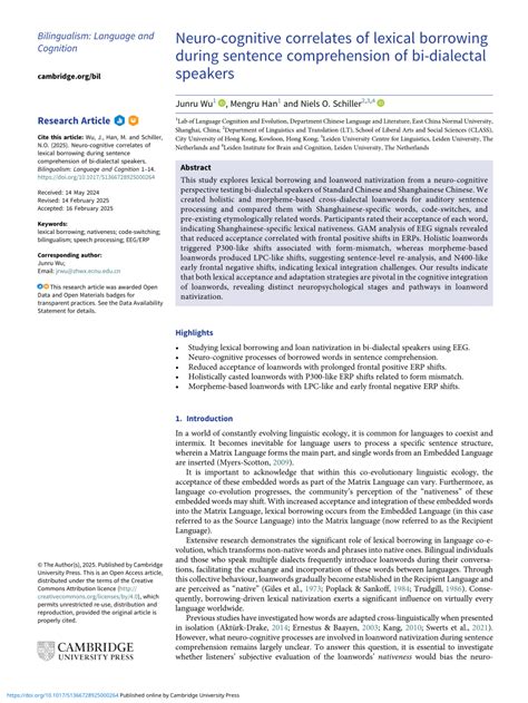 Pdf Neuro Cognitive Correlates Of Lexical Borrowing During Sentence Comprehension Of Bi