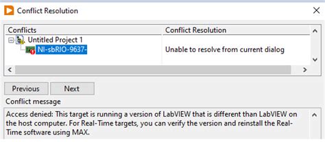 labview real time version mismatch when connecting to ni real time